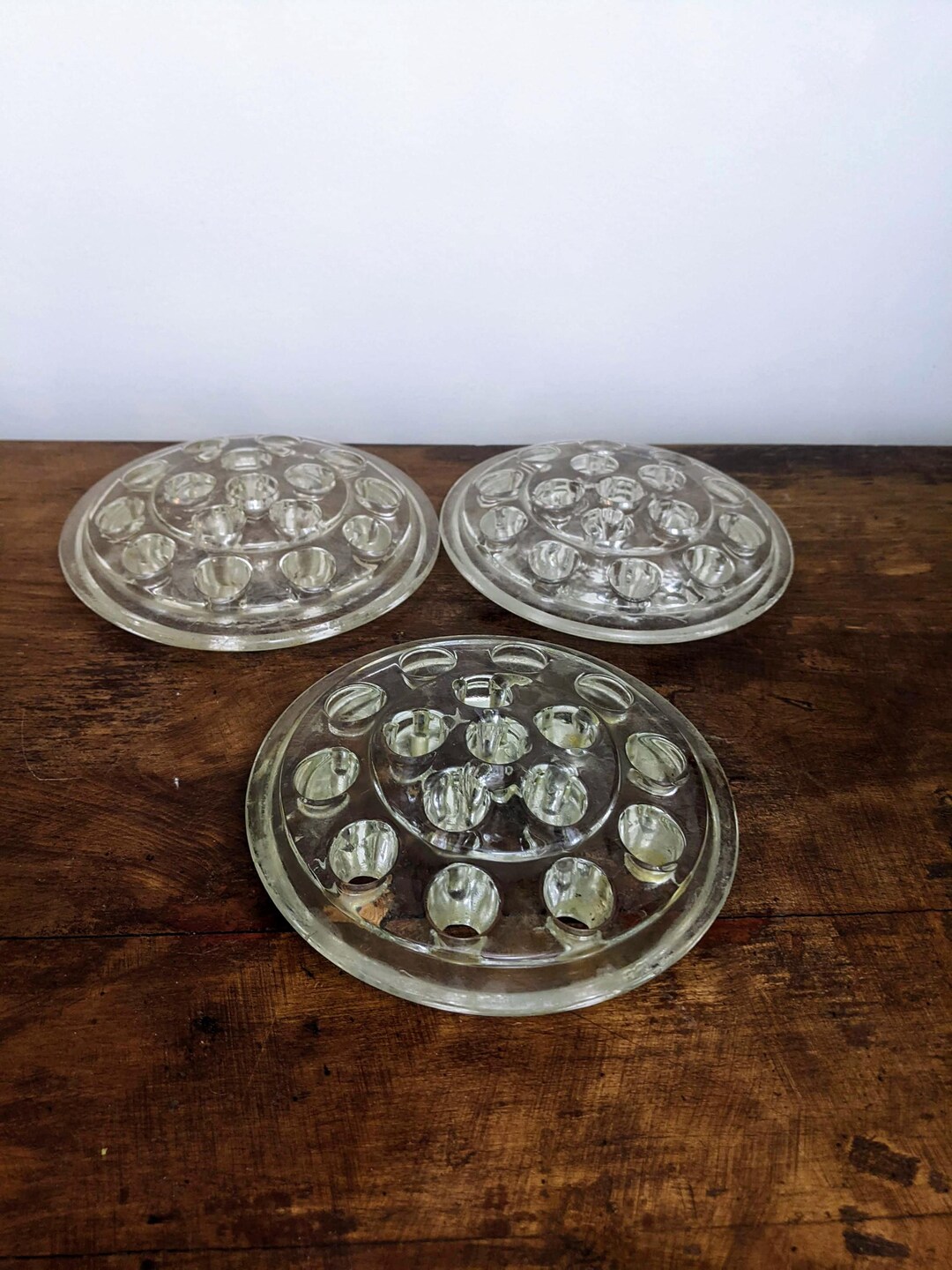 Vintage Glass Flower Frogs | Set of 3 | Large - 16 Holes - Etsy