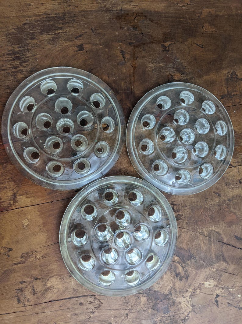 Vintage Glass Flower Frogs | Set of 3 | Large - 16 Holes - Etsy