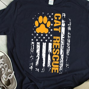 Cat Rescue Shirt Cat Shelter Tshirt Saving Cats Shirt American Flag Cat ...