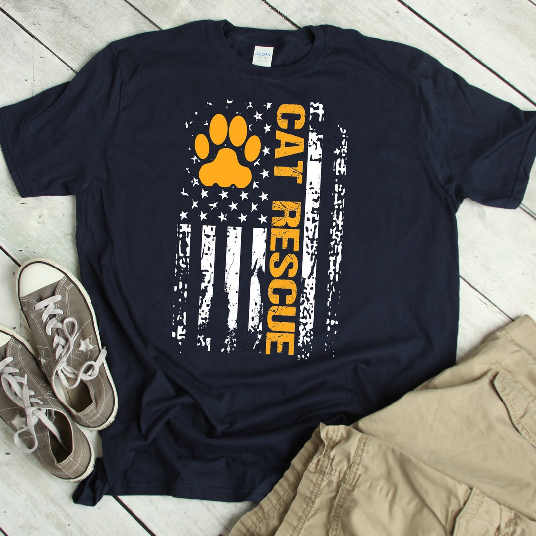 Cat Rescue Shirt Cat Shelter Tshirt Saving Cats Shirt American Flag Cat ...