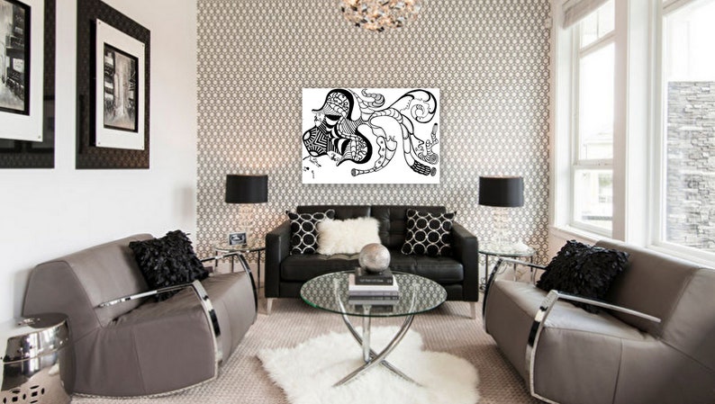 Kabbalah Exotic Fish Print Black and White Wall Art | Etsy