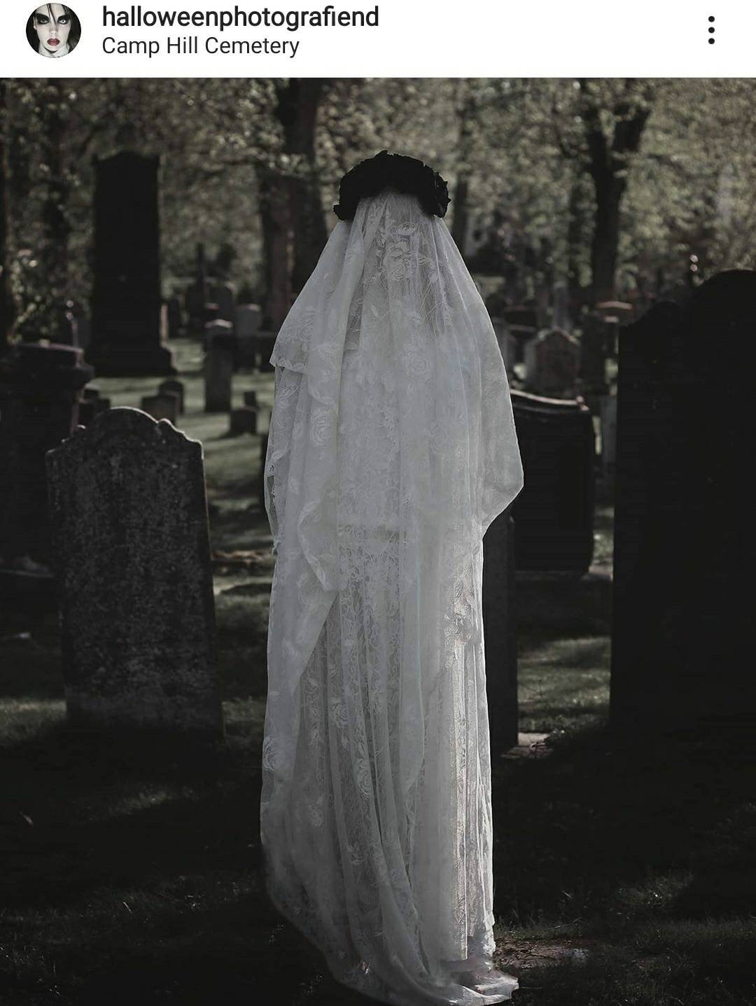 Veiled Ghost With Flower Crown in Cemetery Print; Gothic Decor; Gothic ...