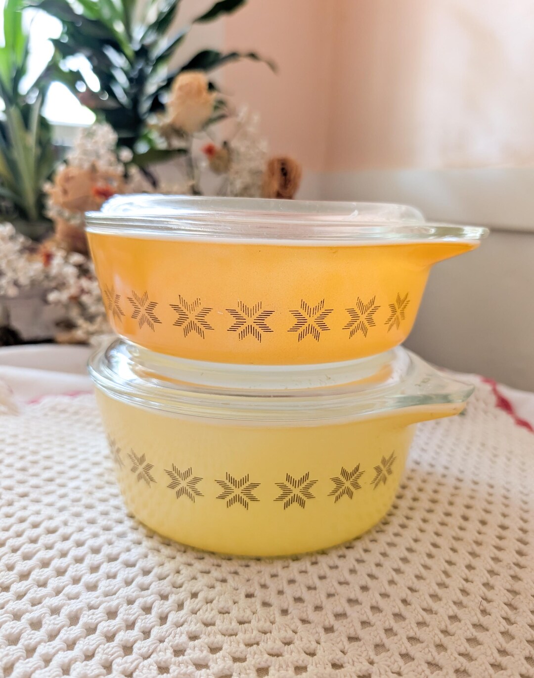 Vintage Pyrex Yellow and Orange Town & Country Cross Stitch Star ...