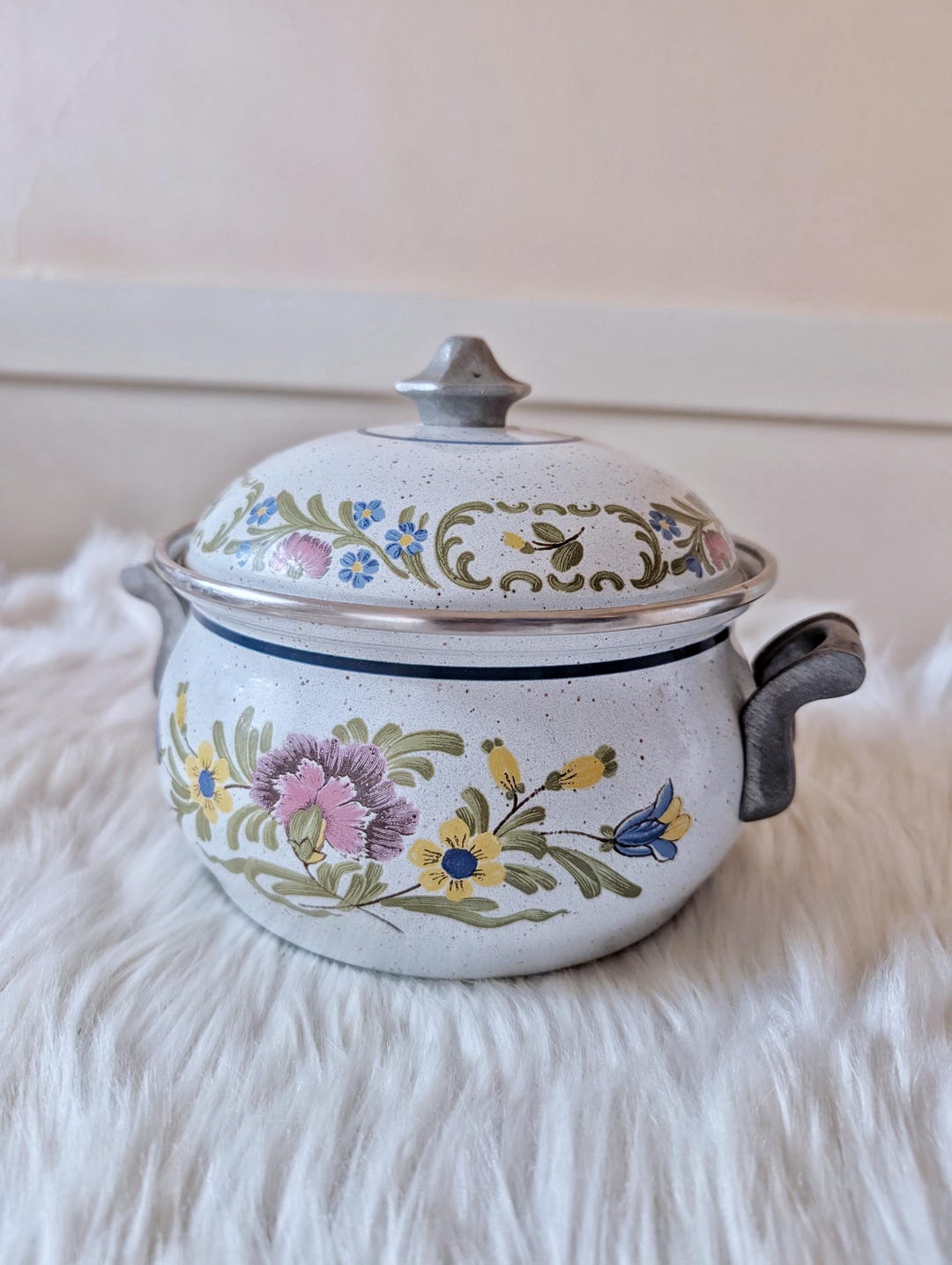 Vintage ASTA German Floral Speckled 7" Enamel Cookware With Lid - 2 QT ...