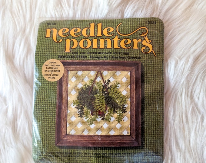 Vintage 70s MCM Sunset Needlepointers Boston Fern Cross Stitch Kit NEW ...