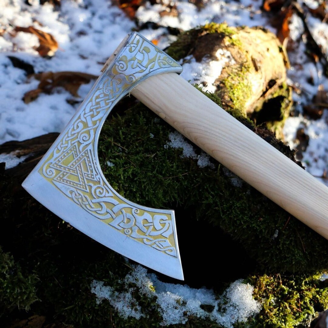 Golden Valknut Etched Axe Hand Forged Old Norse Weapon - Etsy