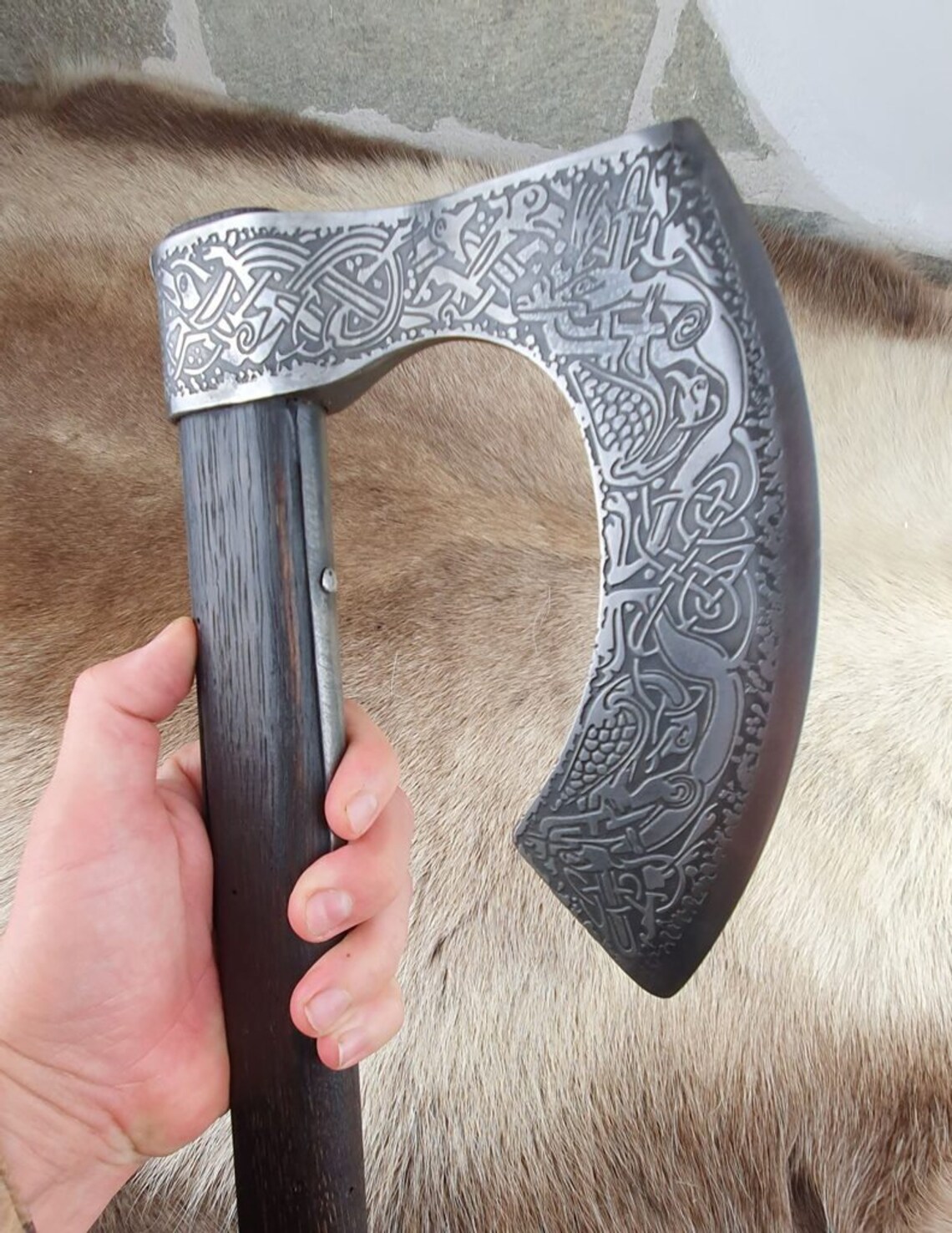 Etched Bearded Viking Axe. Hand Forged Axe. Authentic Old - Etsy