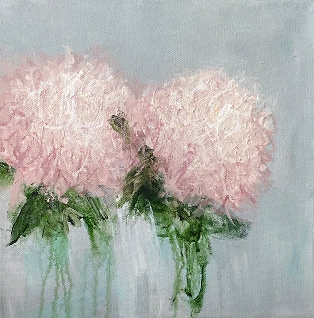 Light Pink Hydrangeas Impressionist Floral Art 12 X 12 - Etsy