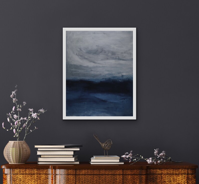 Navy blue ocean print Abstract seascape print | Etsy
