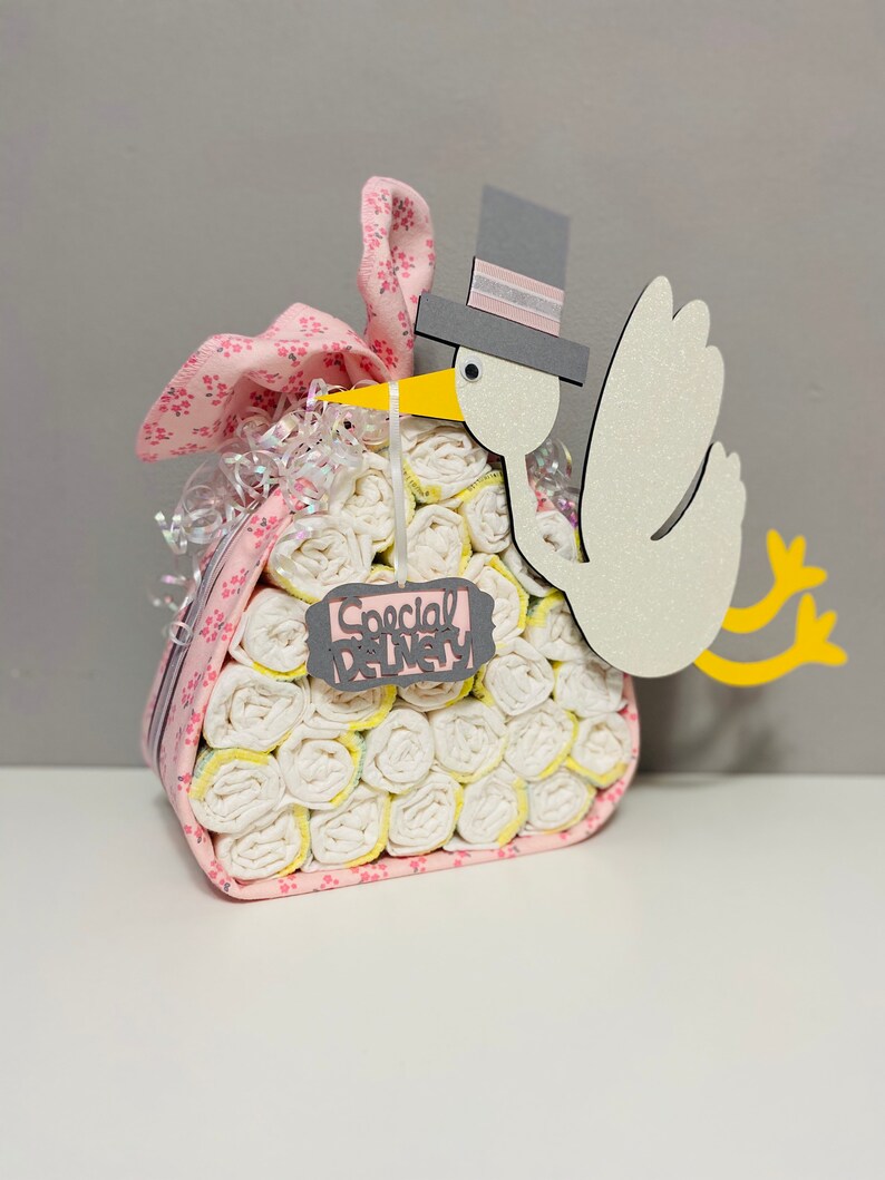 SPECIAL DELIVERY STORK Diaper Cake Assembled/kit Baby Girl Centerpiece ...