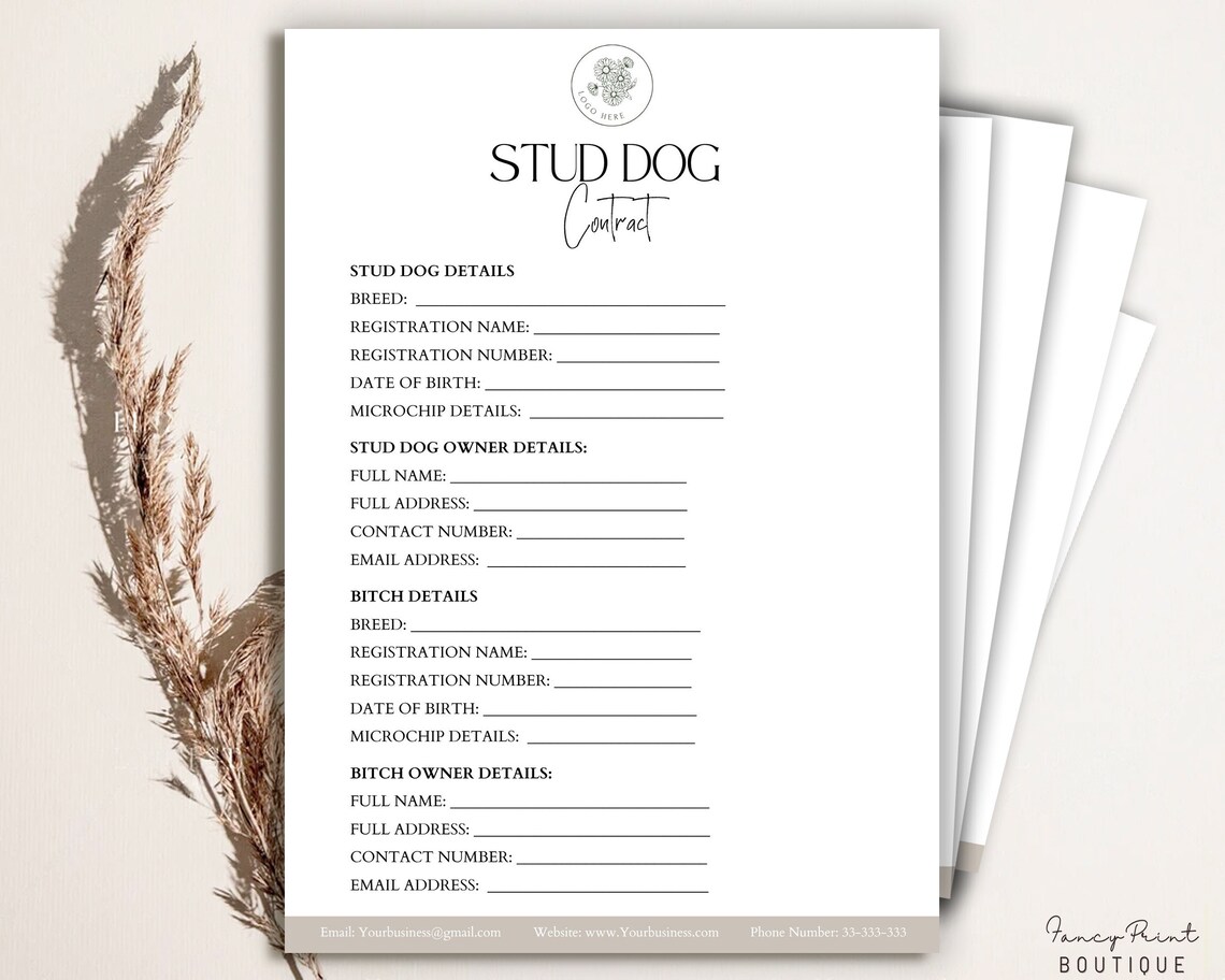 Stud Dog Contract, Breeding Contract for Stud Dog Services ,stud Dog ...