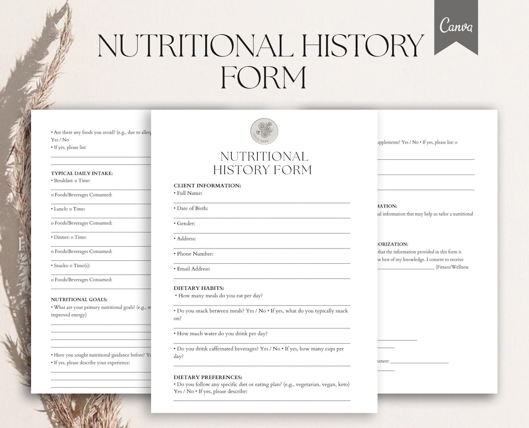 Nutritional History Form Template, Pdf, Canva - Etsy