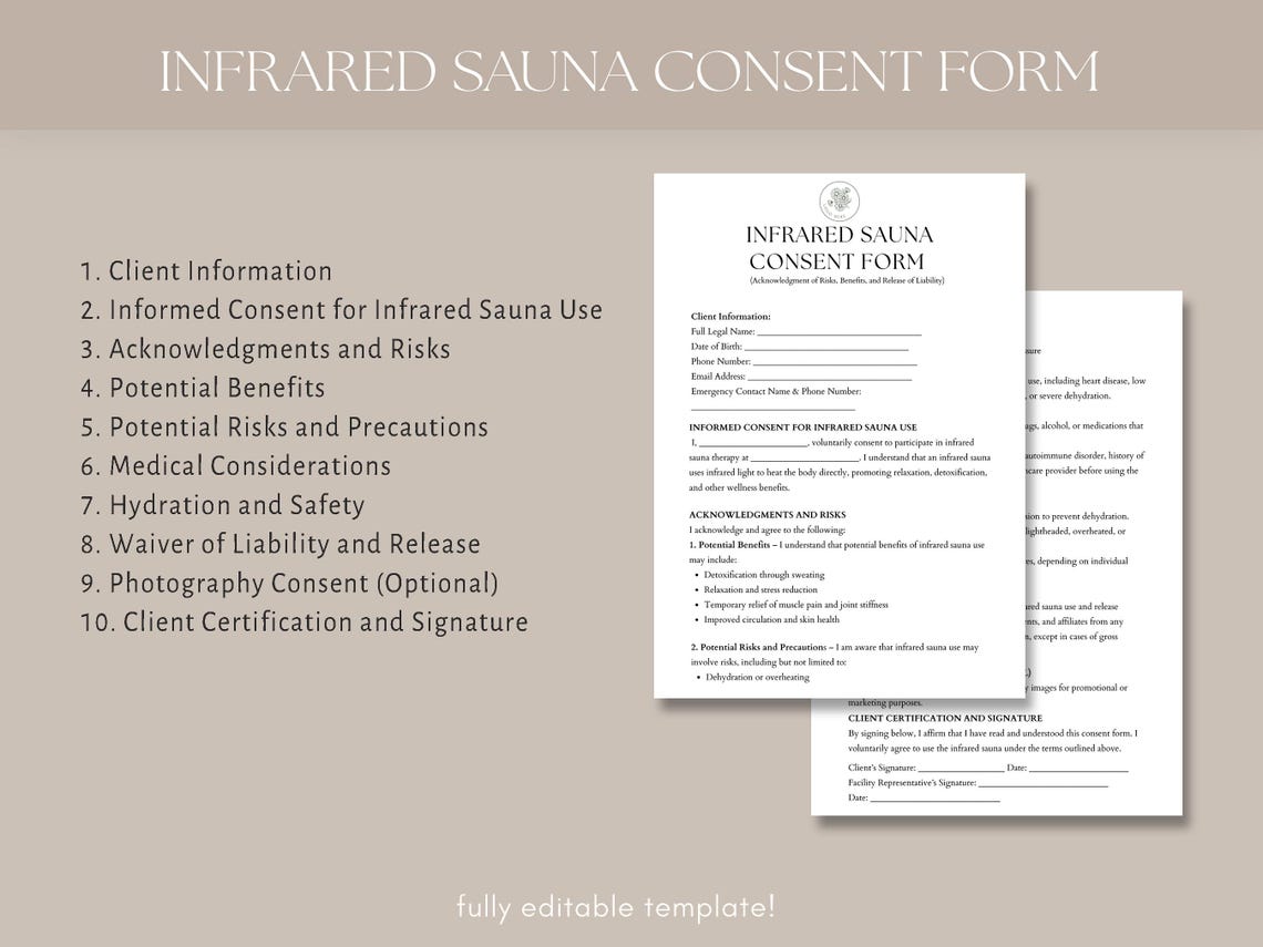 Infrared Sauna Consent Form Template, Infrared Sauna Waiver and Release ...