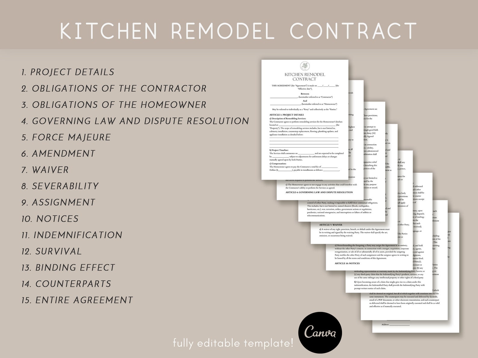Kitchen Remodel Contract, Kitchen Renovation Agreement, Kitchen ...
