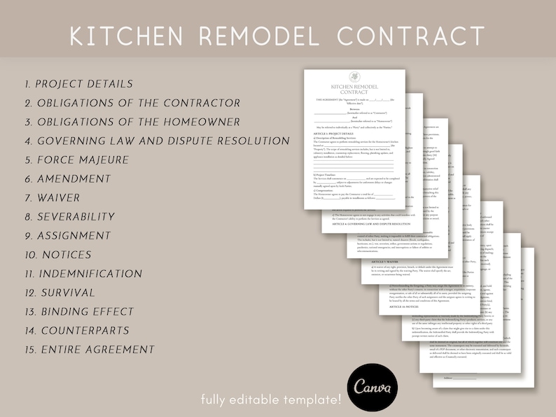 Kitchen Remodel Contract, Kitchen Renovation Agreement, Kitchen ...
