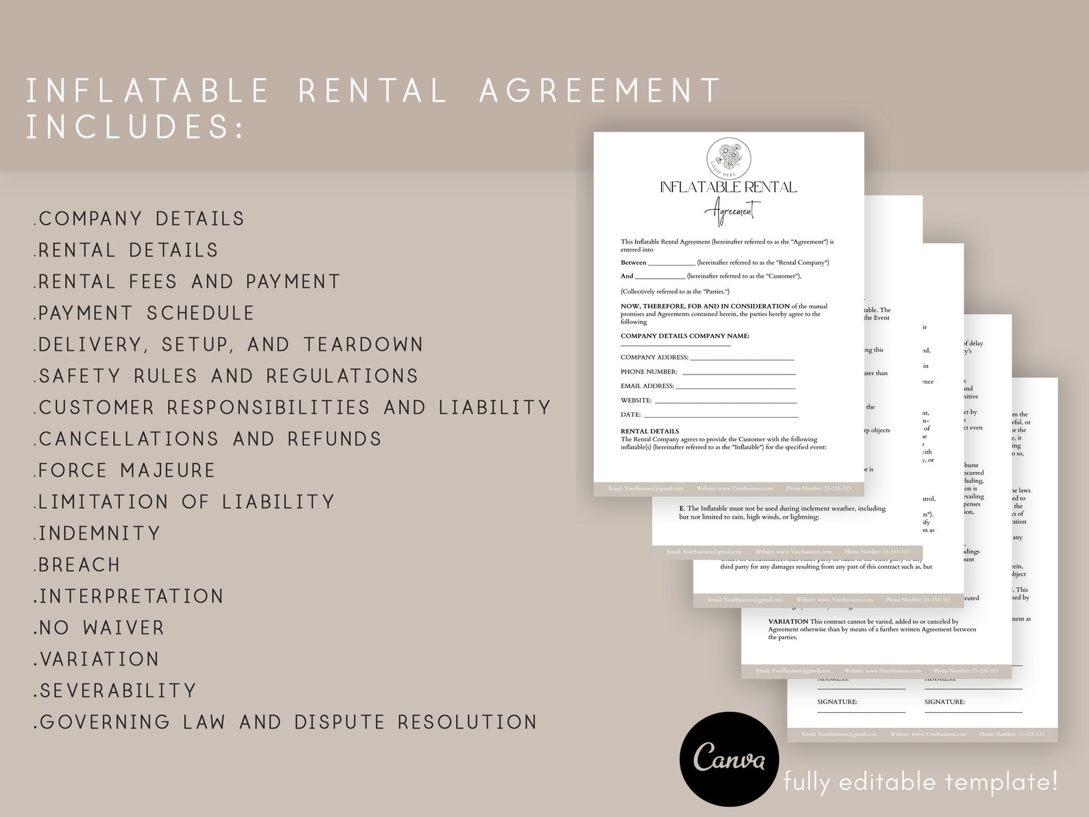 Inflatable Rental Agreement Template, Editable Inflatable Rental ...
