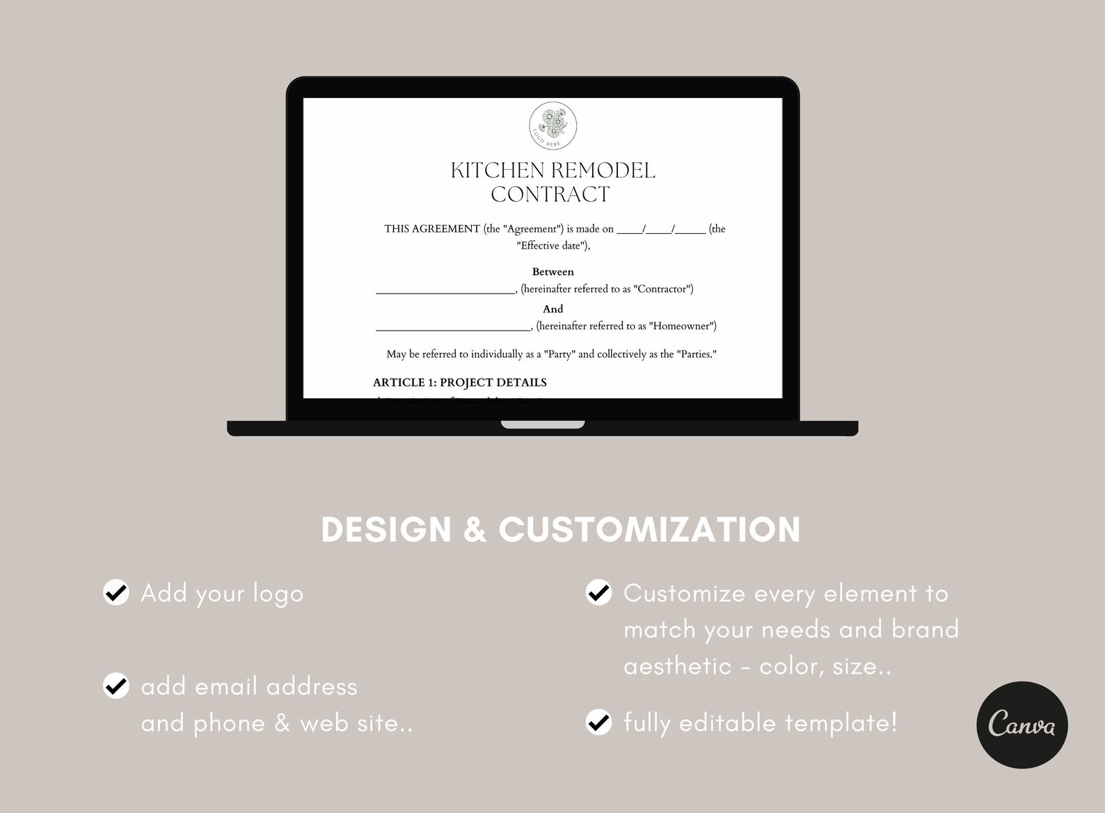 Kitchen Remodel Contract, Kitchen Renovation Agreement, Kitchen ...