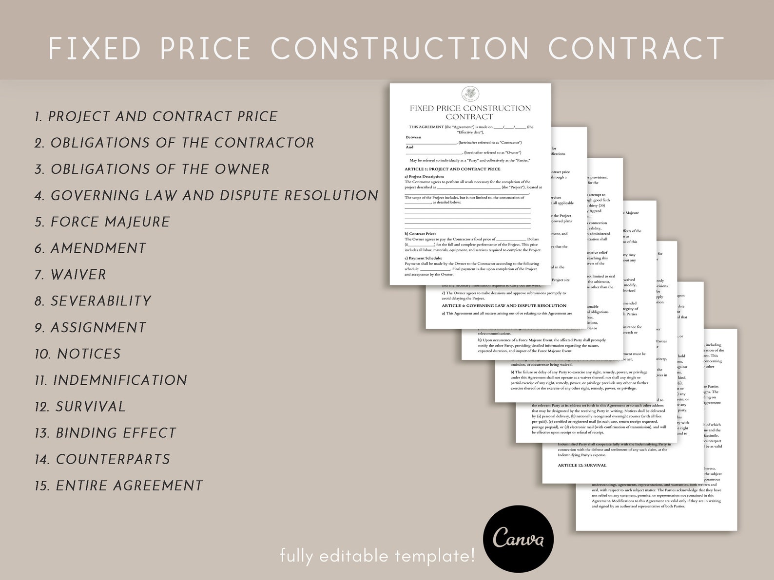 Fixed Price Construction Contract, Lump Sum Construction Agreement ...