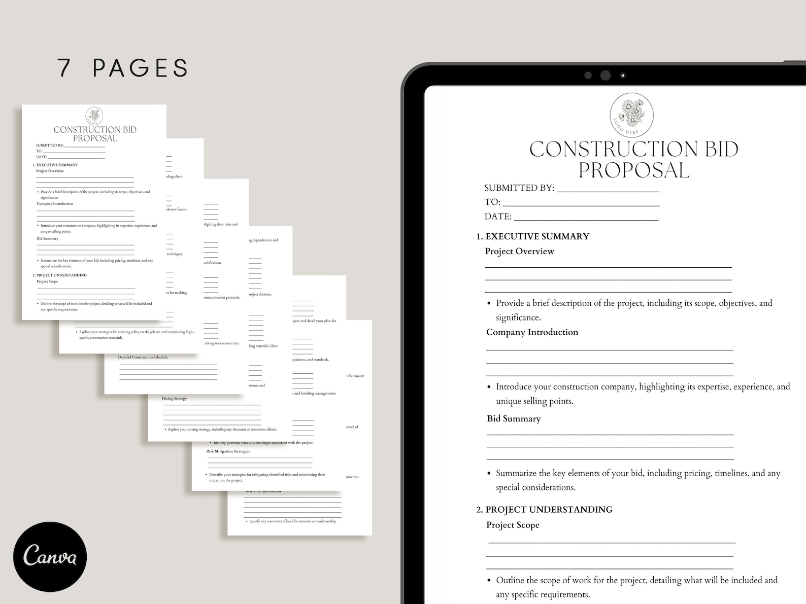Construction Bid Proposal, Construction Business Proposal, Construction ...