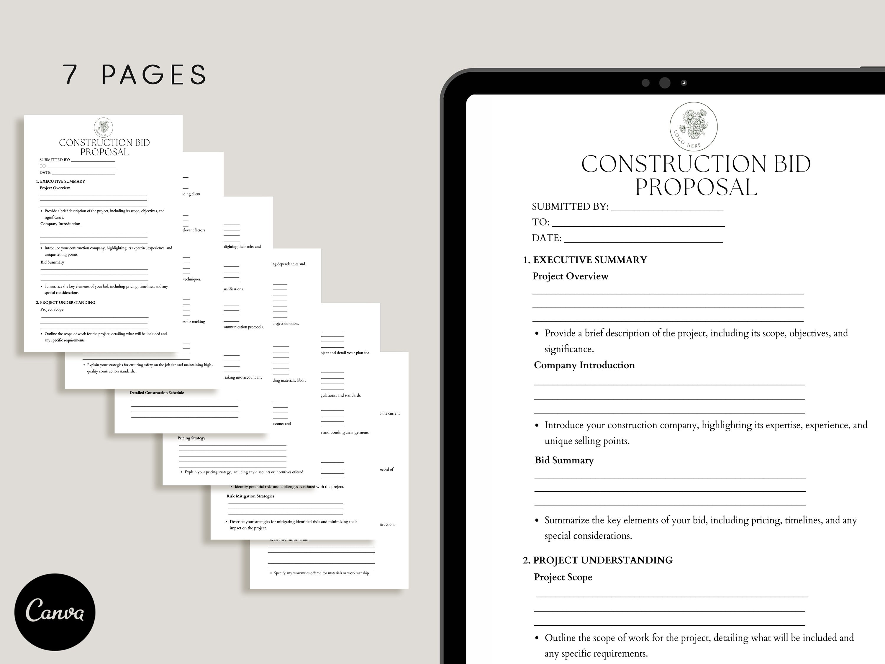 Construction Bid Proposal, Construction Business Proposal, Construction ...