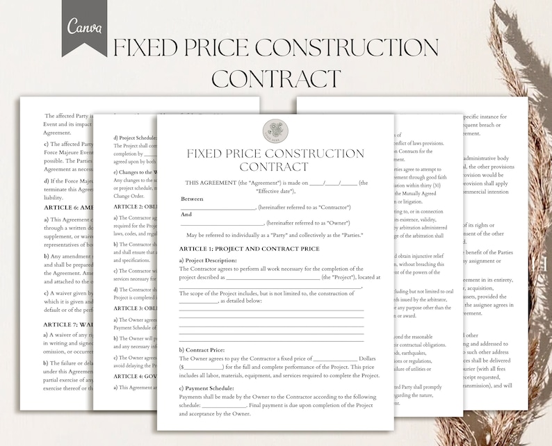 Fixed Price Construction Contract, Lump Sum Construction Agreement ...