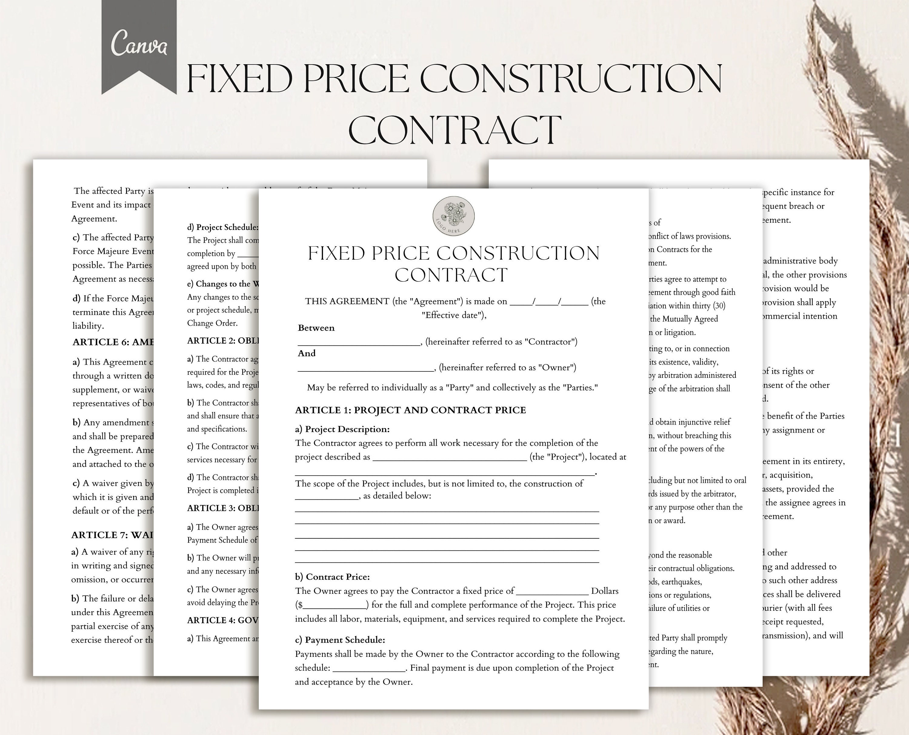 Fixed Price Construction Contract, Lump Sum Construction Agreement ...