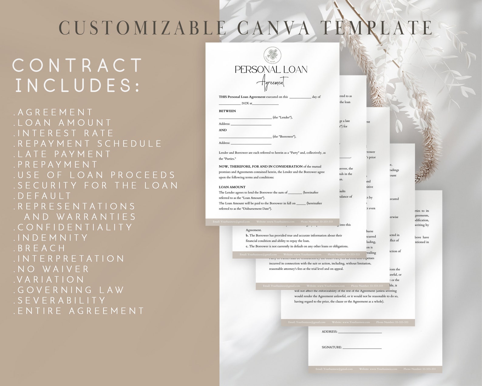 Personal Loan Agreement Template, Editable Personal Loan Contract ...