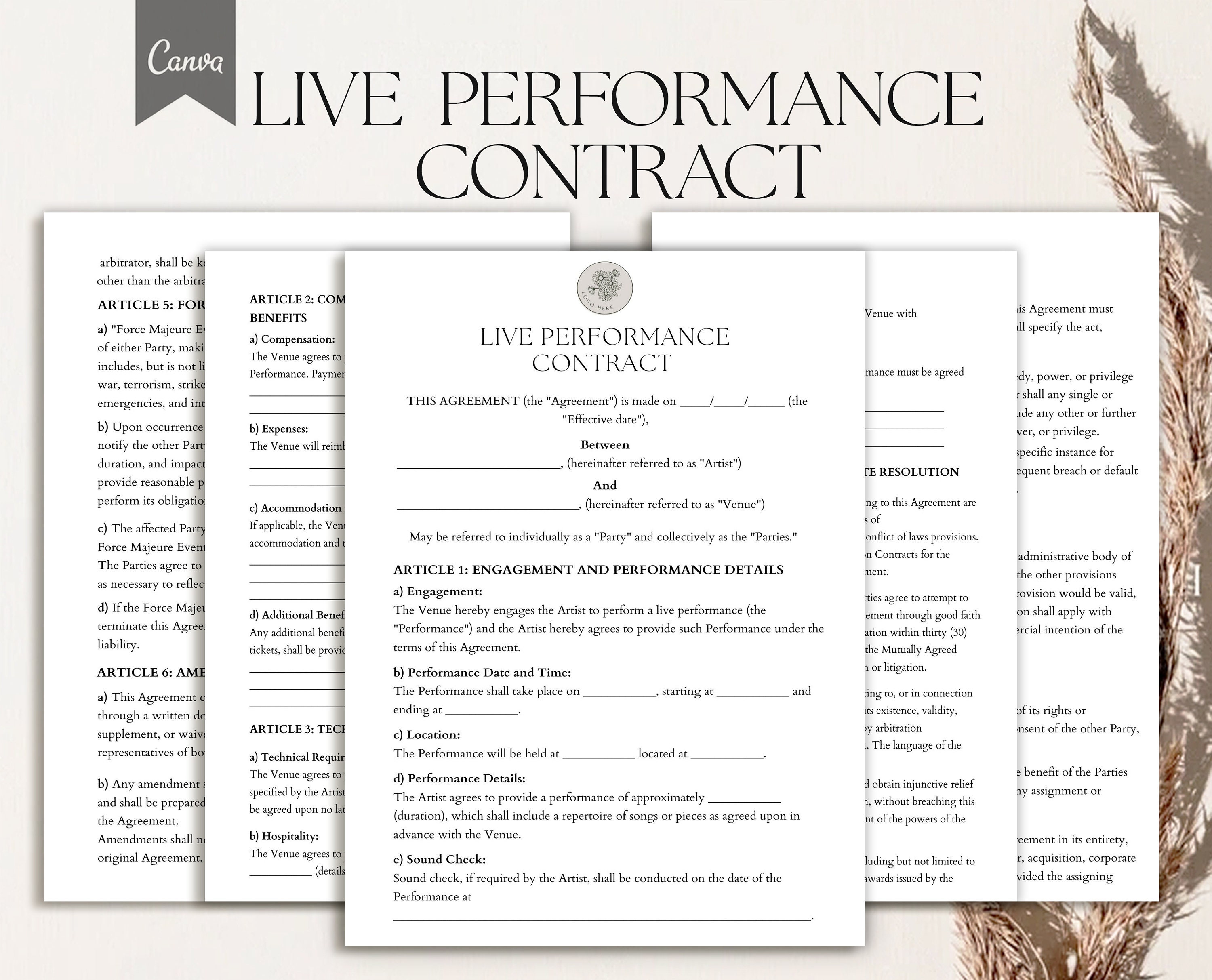 Live Performance Contract Template, Event Performance Agreement, Pdf ...