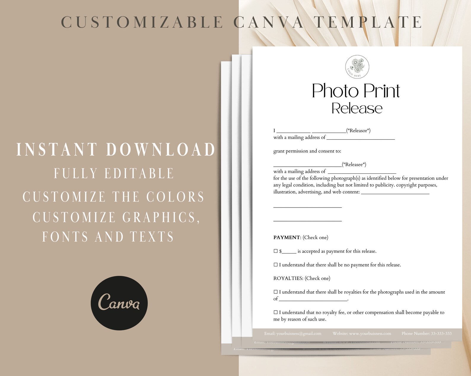 Editable Photo Print Release Forms, Photography Print Release Template ...