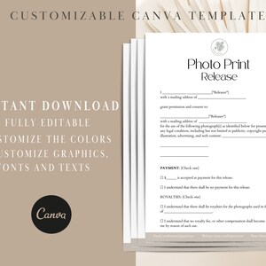 Editable Photo Print Release Forms, Photography Print Release Template, Print Release Form ...
