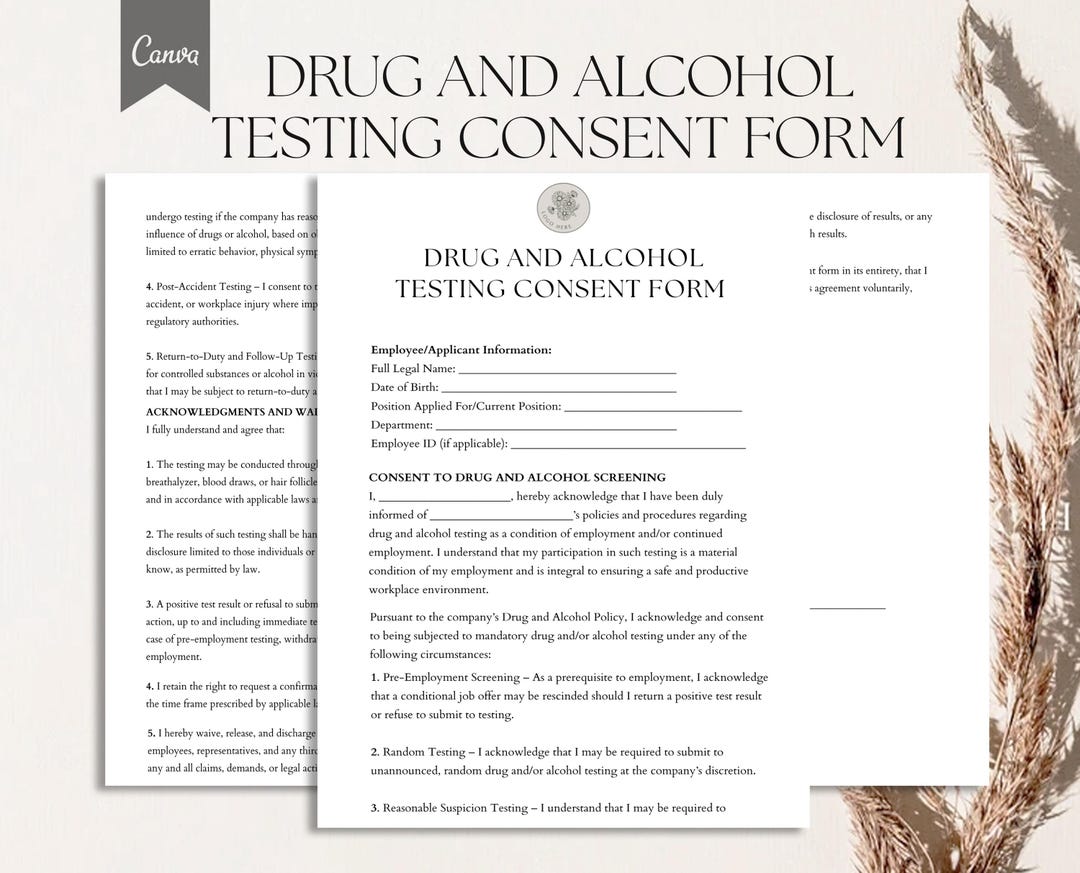 Drug/alcohol Testing Consent Form, PDF, Canva - Etsy