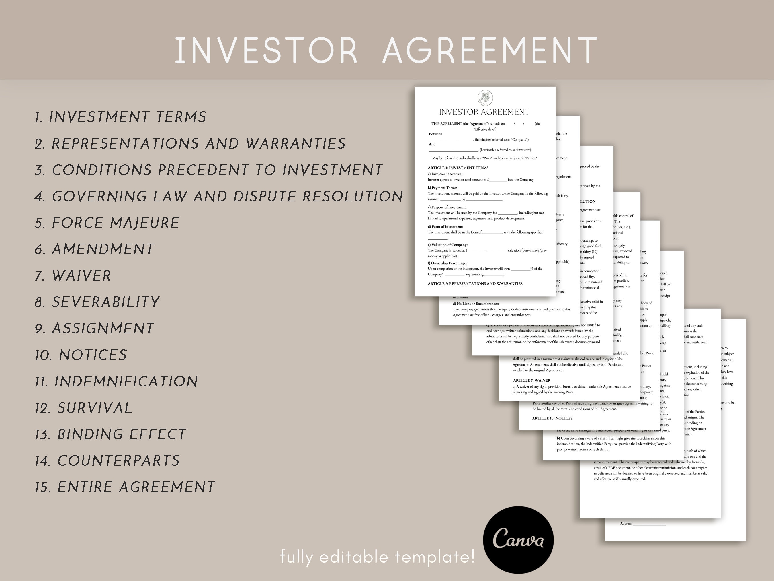 Investor Agreement Template, Equity Investment Contract, Investor ...