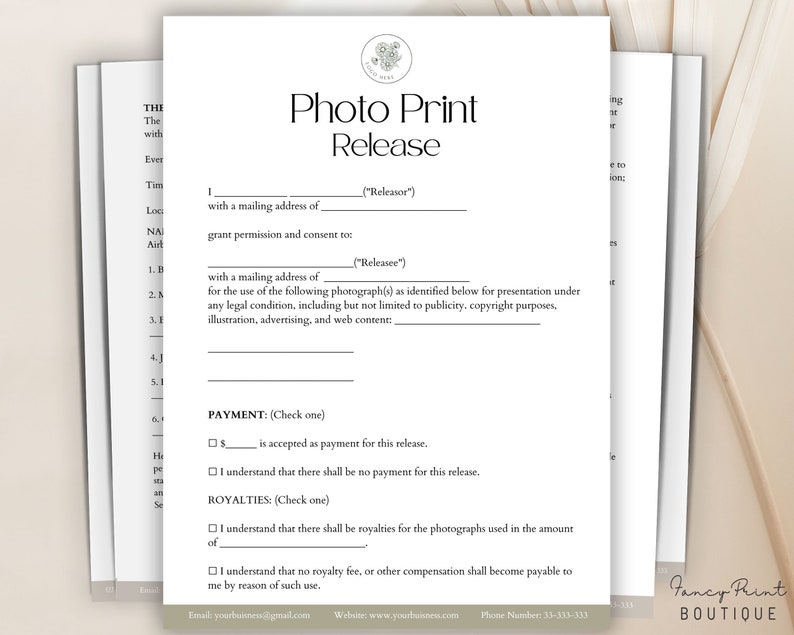 Editable Photo Print Release Forms, Photography Print Release Template ...