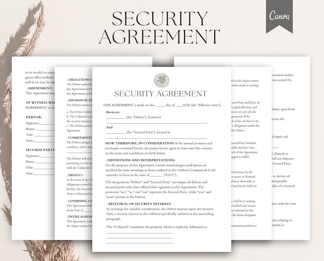 Editable Security Agreement, Security Contract, Financial Security Form ...