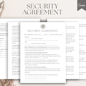 Editable Security Agreement, Security Contract, Financial Security Form ...
