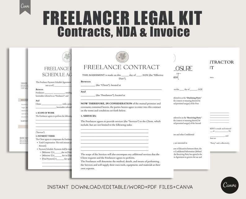 Freelancer Legal Bundle, Contracts, NDA, Invoice, Payment Agreement ...