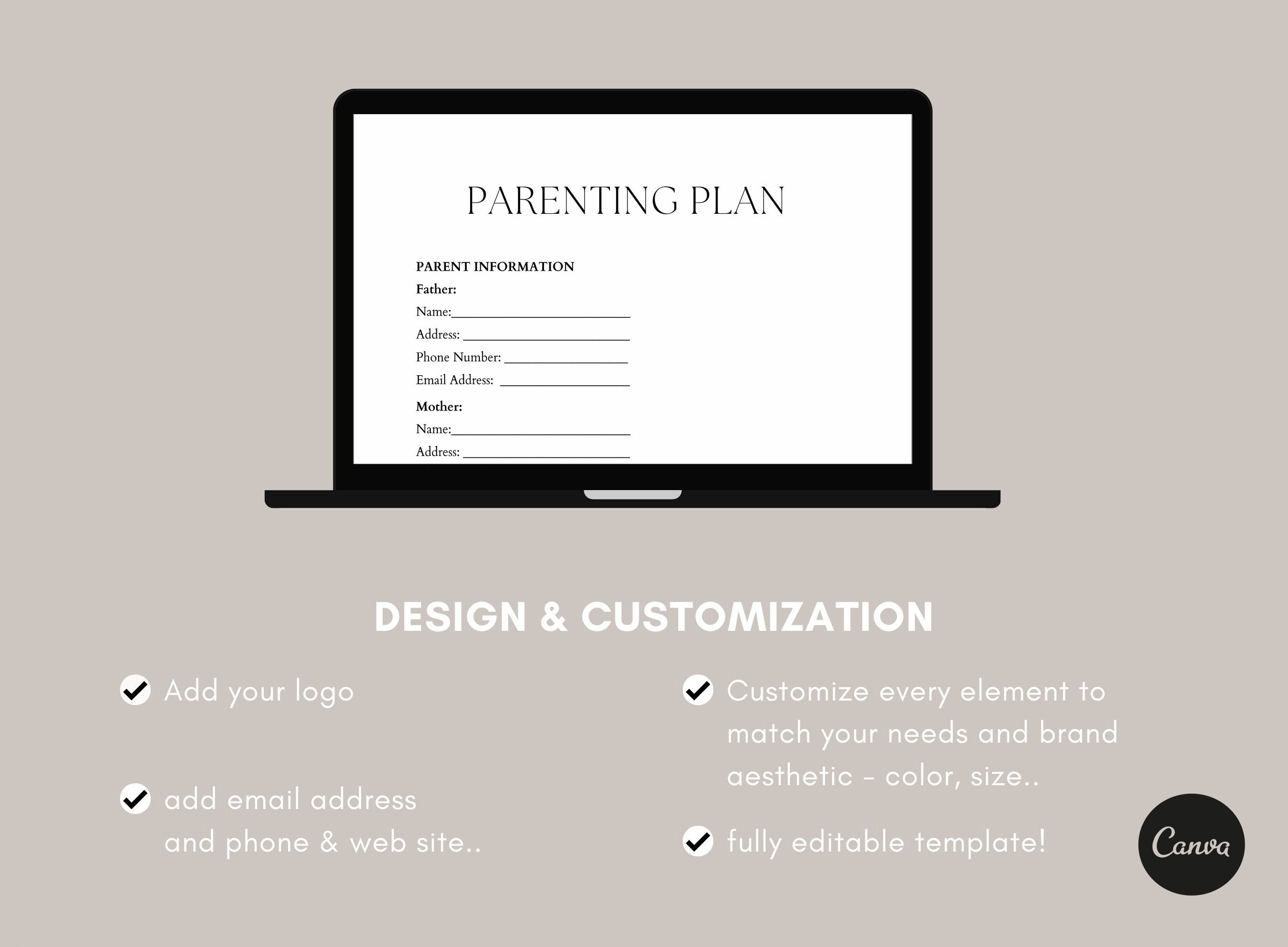 Parenting Plan Template, Editable Parenting Plan Form, Child Custody ...