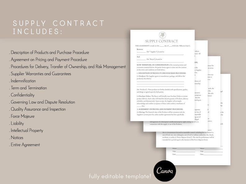 Supply Contract Template , Editable Supply Agreement Forms, Supplier ...