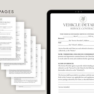 Editable Vehicle Detailing Agreement, Auto Detailing Contract, Car ...