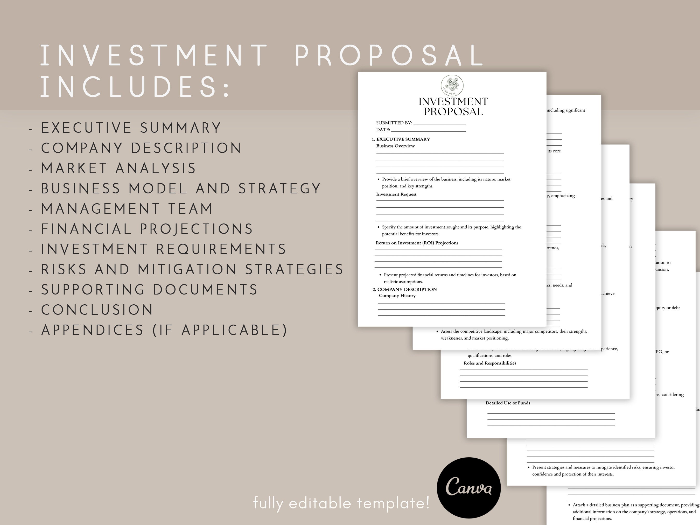 Investment Proposal Template, Funding Proposal Form Pdf, Canva - Etsy