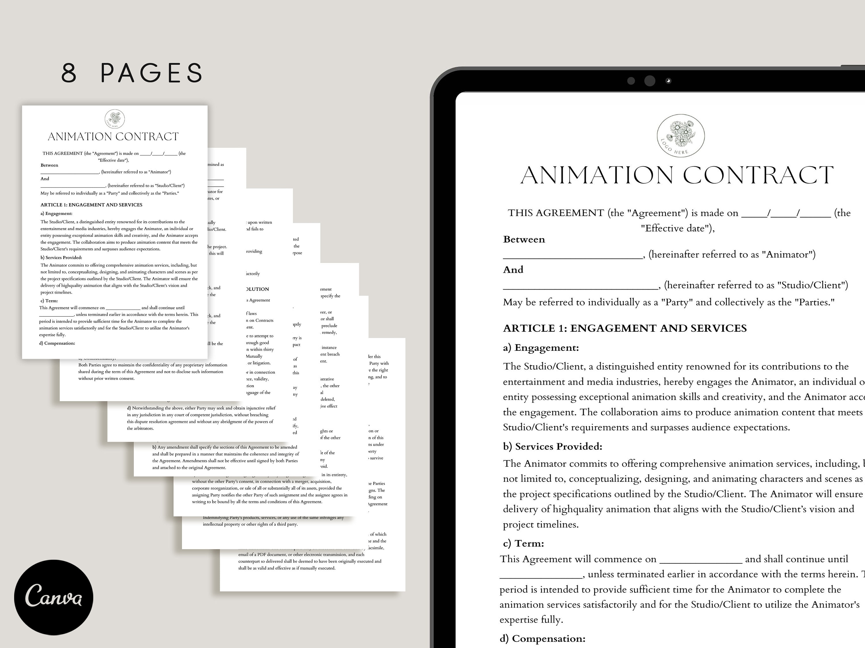 Animation Services Agreement, Animated Video Contract, Animation Studio ...