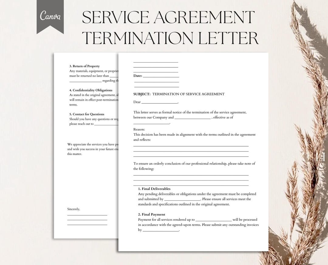 Service Agreement Termination Letter Template, PDF, Canva - Etsy