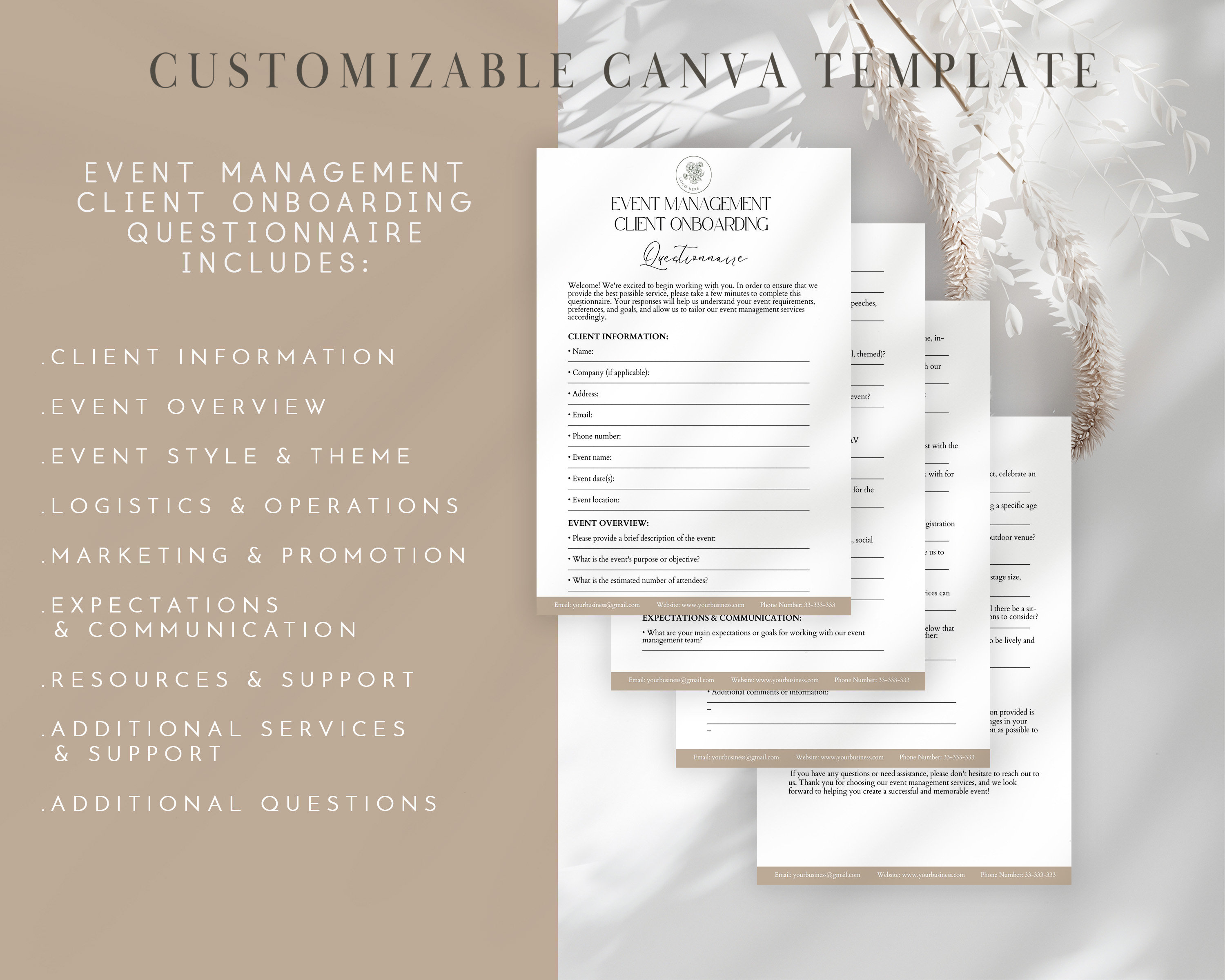 Editable Event Management Client Onboarding Questionnaire Form, Event ...