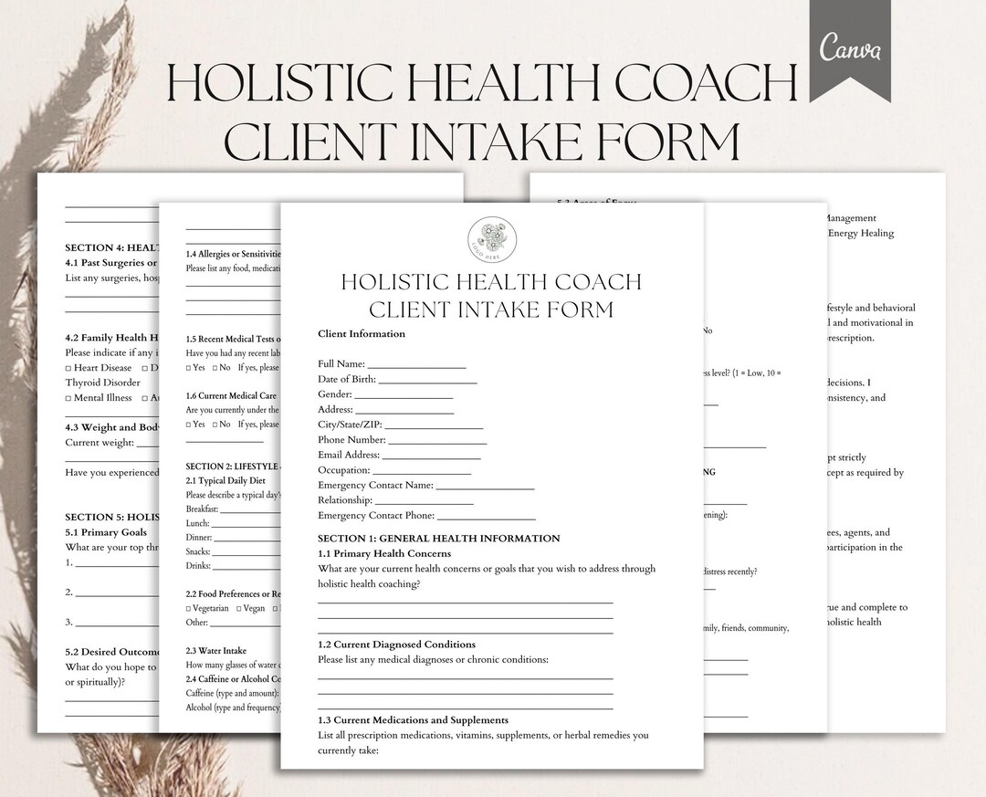 Holistic Health Coach Client Intake Form, Health Coaching Consultation ...