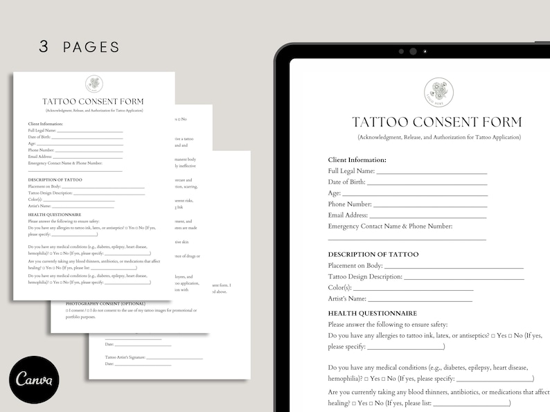 Tattoo Consent Form Template, Tattoo Release and Waiver Form ,PDF ...