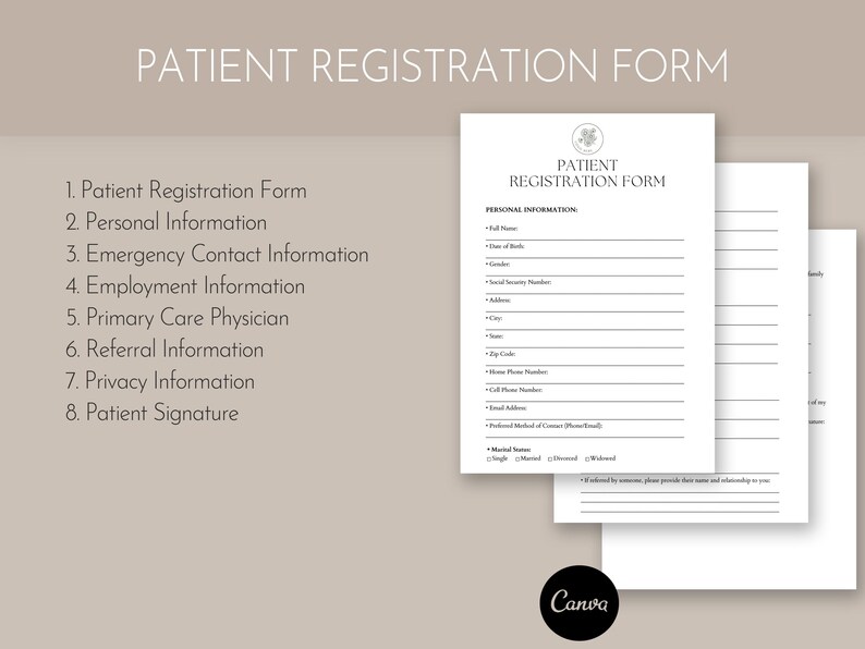 Patient Registration Form Template,pdf, Canva - Etsy