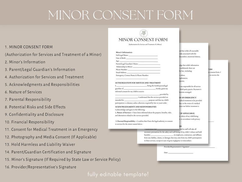 Minor Consent Form Template, Minor Authorization and Consent Form, PDF ...