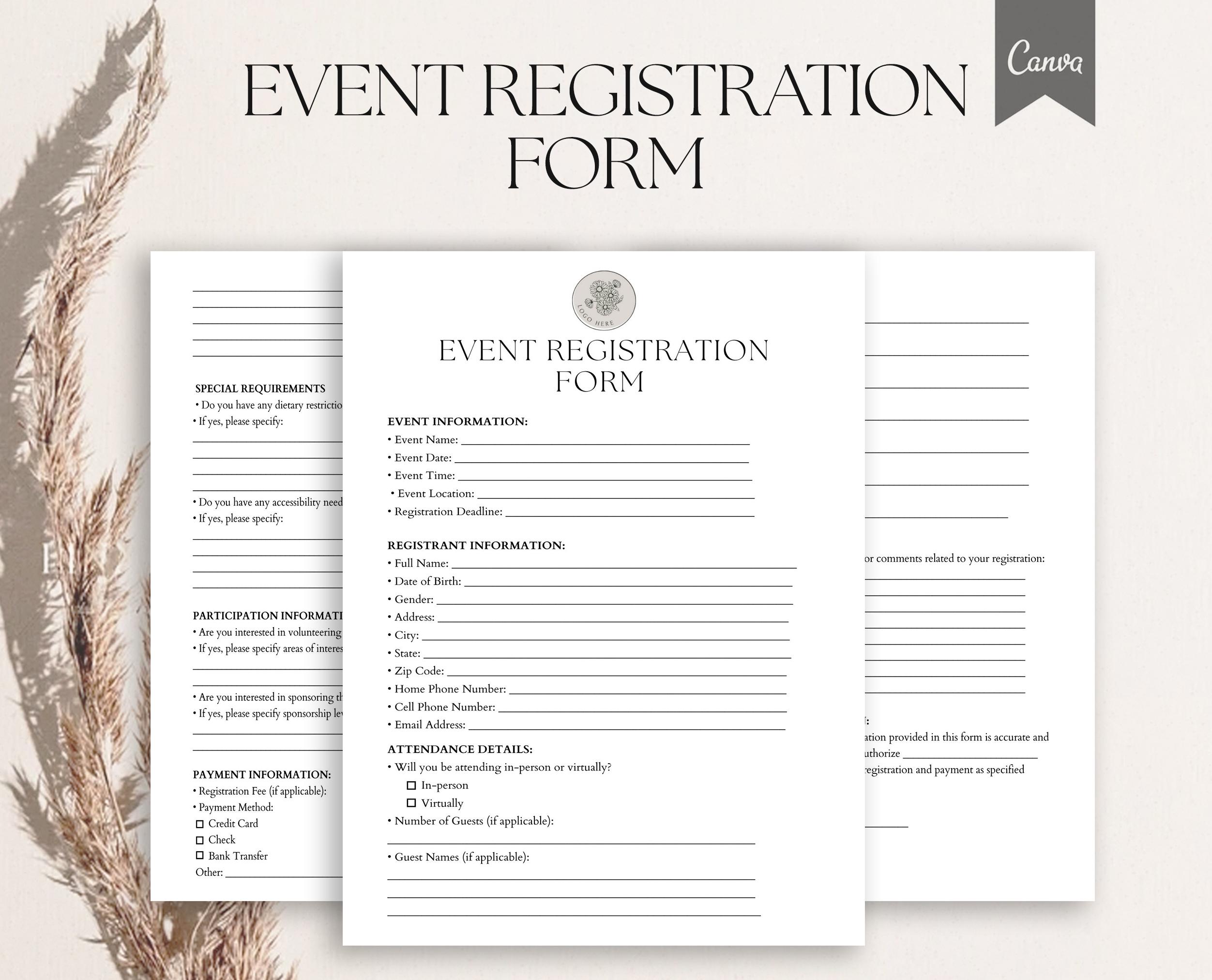 Event Registration Form Template, Pdf, Canva - Etsy