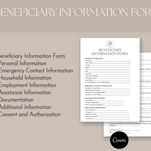 Beneficiary Information Form Template, Pdf, Canva - Etsy