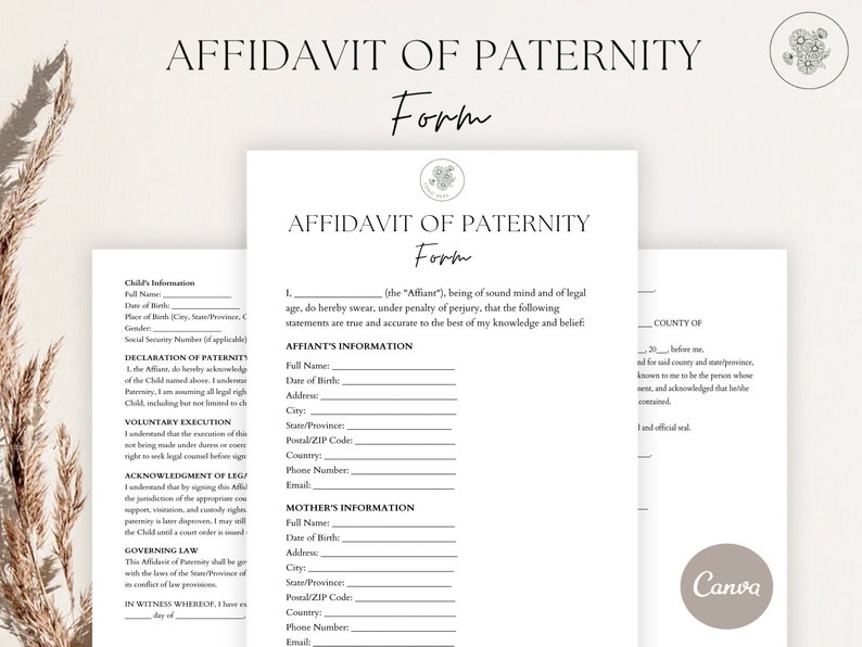 Editable Affidavit of Paternity Form, Customizable Affidavit, Template ...